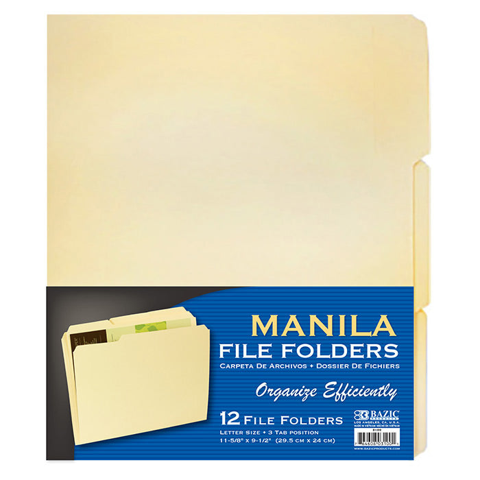 1/3 Cut Letter Size Manila File Folder (12/Pack) - Cadmus Goods