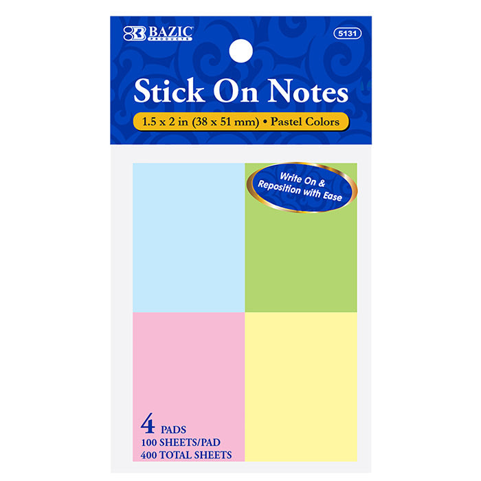 100 Ct. 1.5" X 2" Stick On Notes (4/Pack) - Cadmus Goods